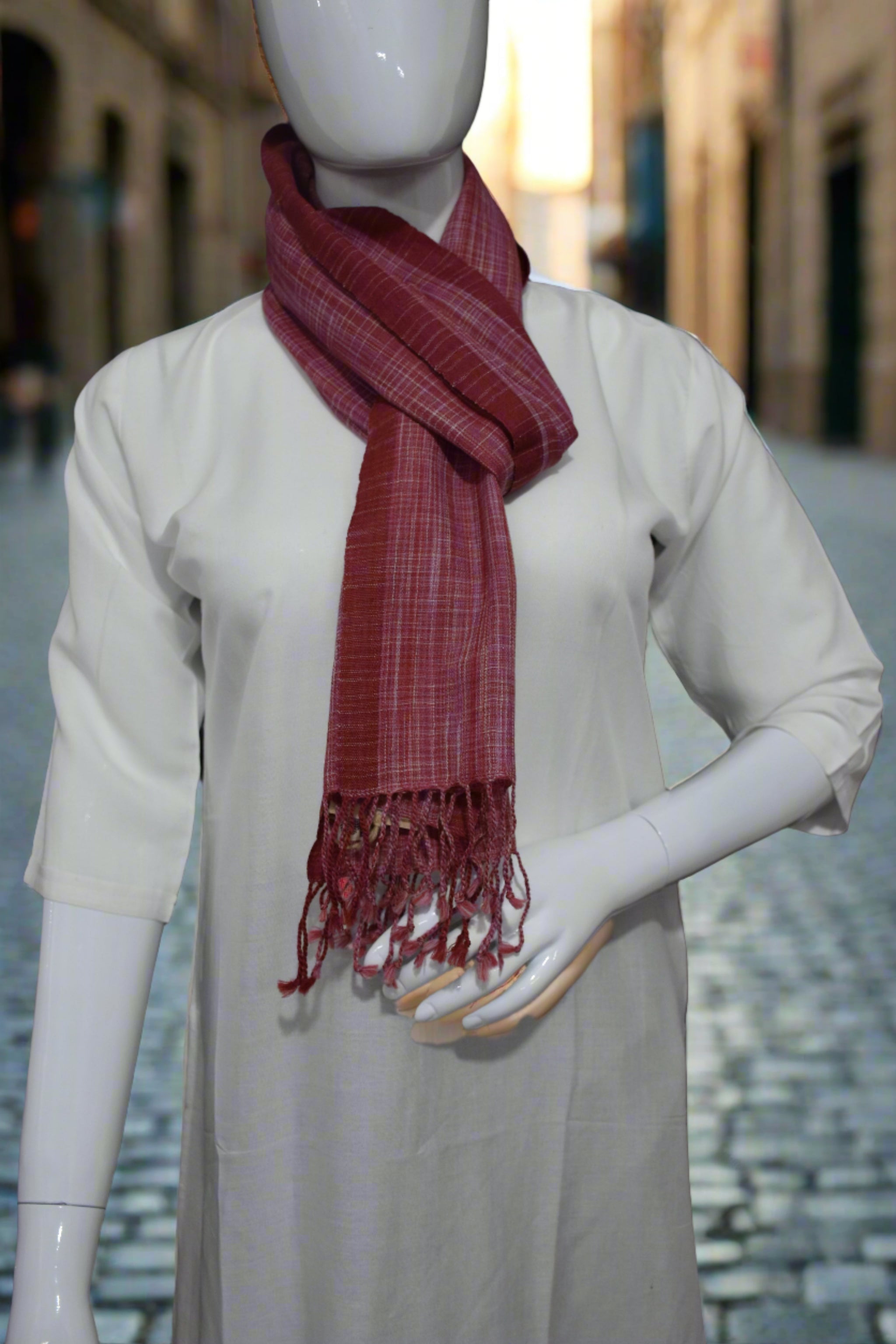Avani | Pure Wool Scarf | Red Checkered stole with Border