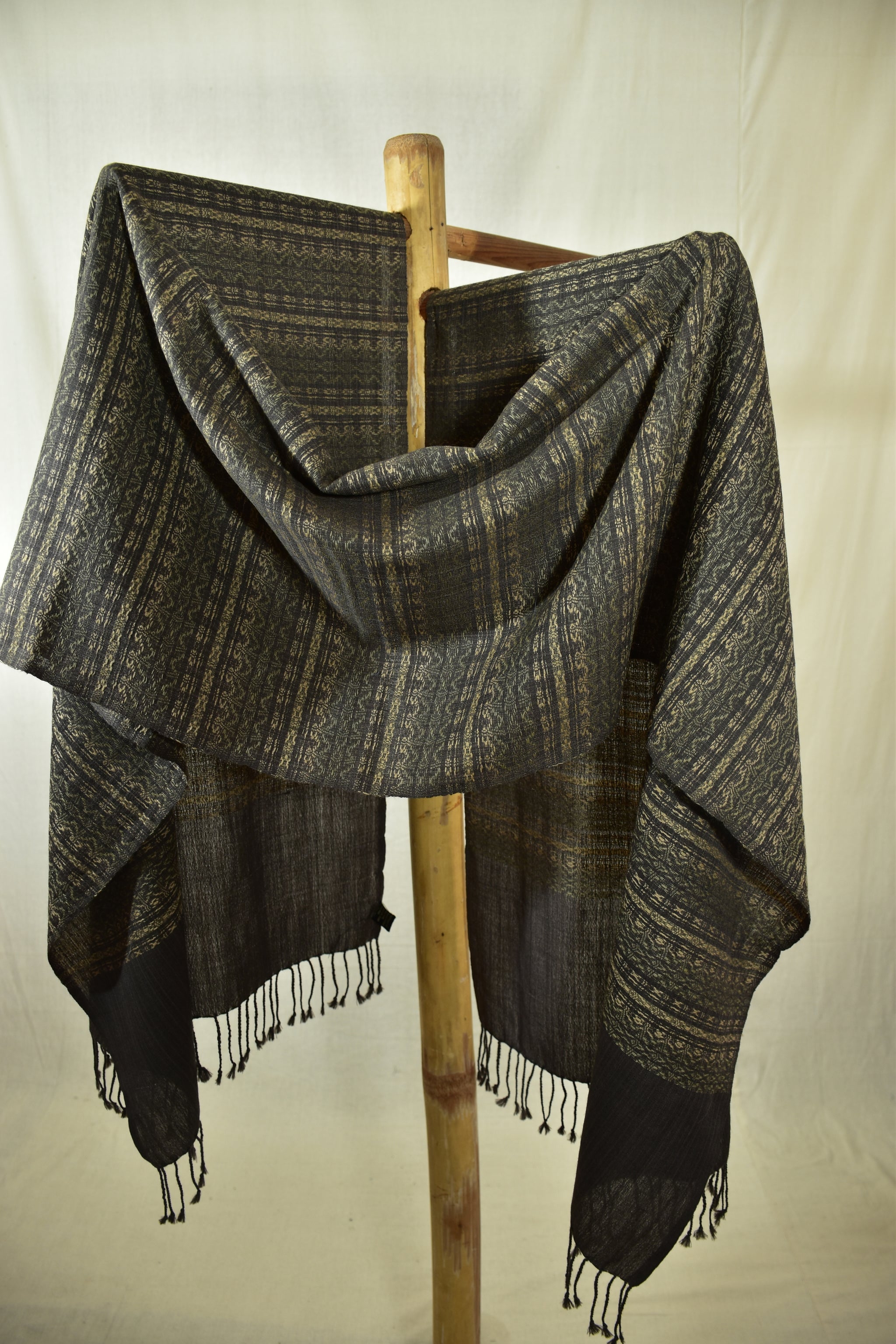 Avani | Pure Wool Almora Pattern Stole | Black