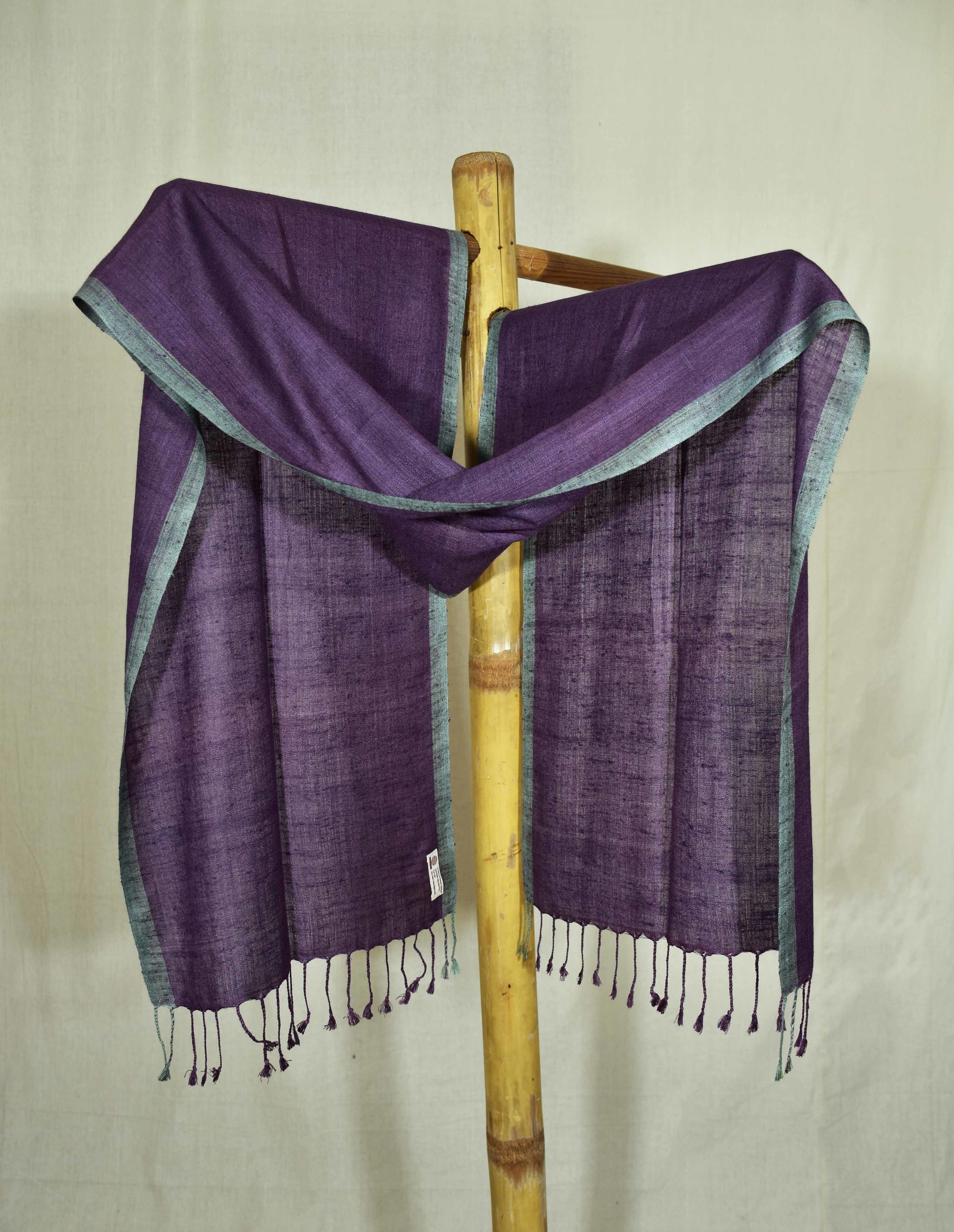 Avani | Pure Silk Stole | Aubergine Purple with Grey Border